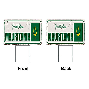 Autravelco Proud to Be from Mauritania Yard Signs with Stakes 12x18 Inch City Flag International Festival Customized Lawn Signs with Stakes for House Rent Outdoor Decoration