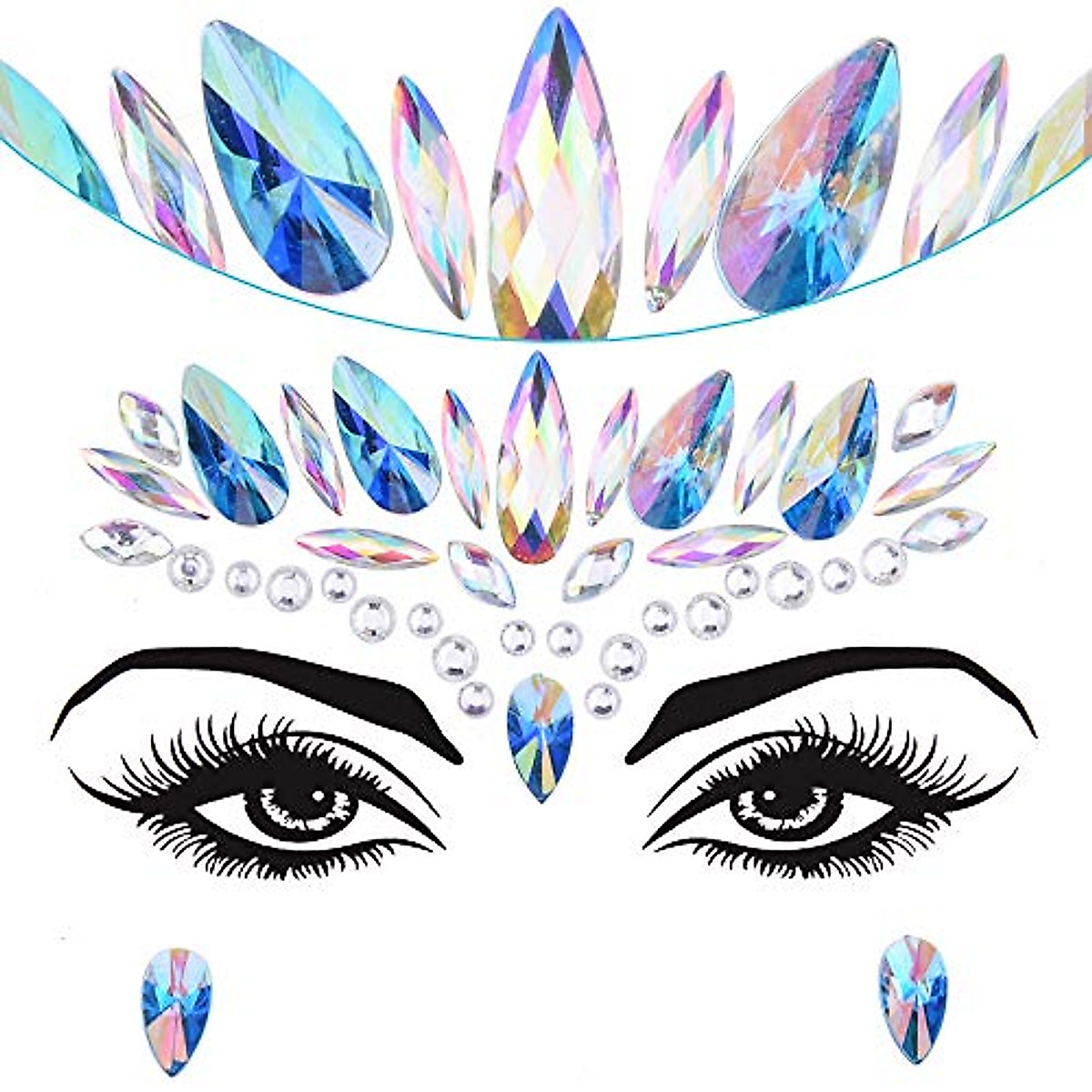 Duufin 15 Sets Face Jewels Stickers Face Gems Glitter Mermaid Face Crystal with 15 Boxes Chunky Face Glitter Temporary Tattoos for Festival Rave Carnival Party