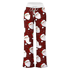 Sweatpants Womens,Womens Sweatpants with Pockets Christmas Print Elastic Waisted Baggy Sweatpants Drawstring Casual Baggy Baggy Sweatpants Xmas Graphic Print Rose Gold XL