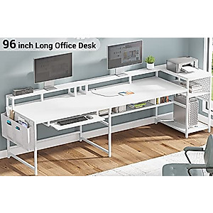 SEDETA L Shaped Gaming Desk, Reversible Home Office Desk or Corner Desk, Gaming Desk with Power Outlets & LED Strip, Monitor Shelf, Keyboard Tray, Pegboard and Storage Shelves, White