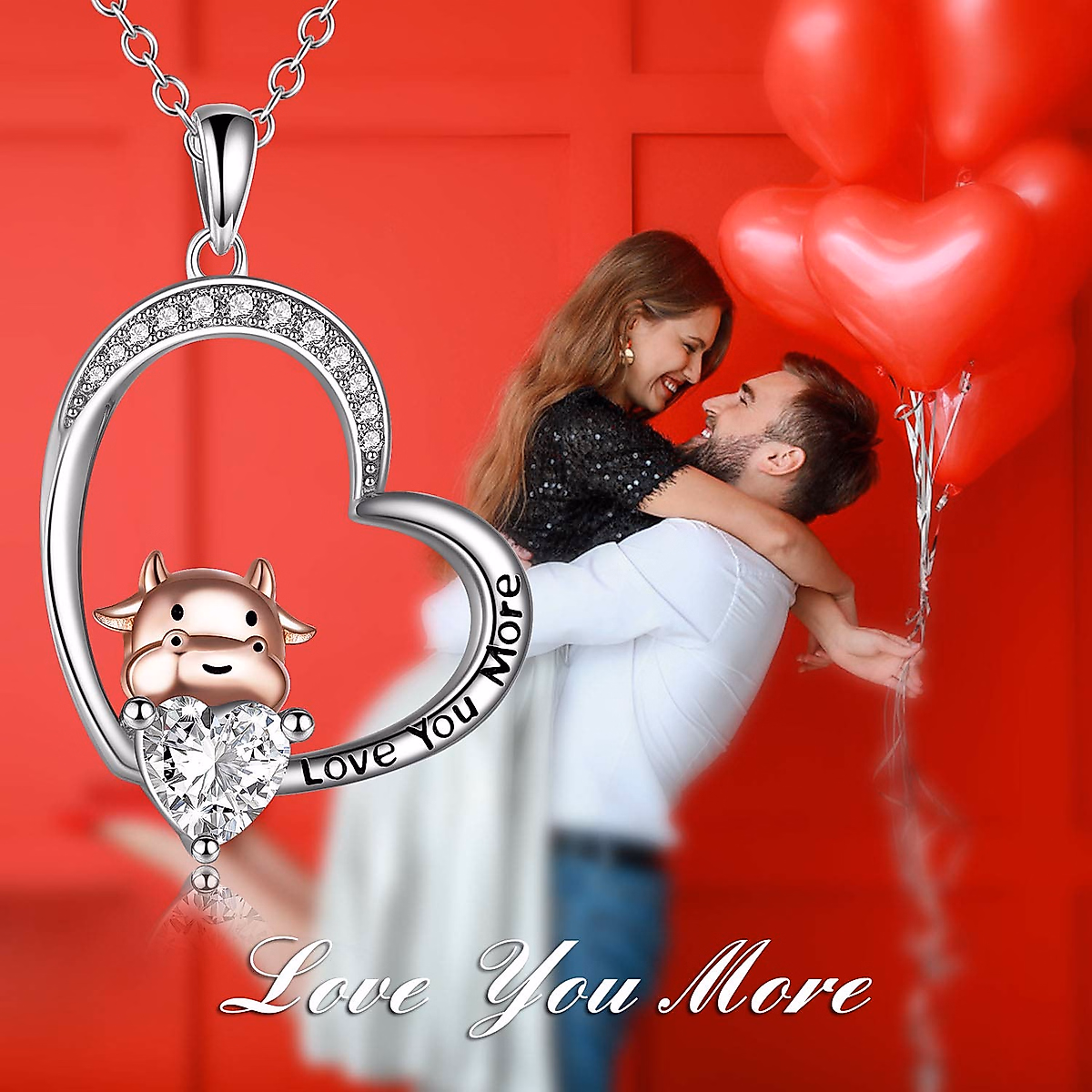 ONEFINITY Sterling Silver Lovely Cow Necklace Heart Pendant Necklace with Engraved Word Heart Necklace Mother's Day Gifts for Women Mom Wife