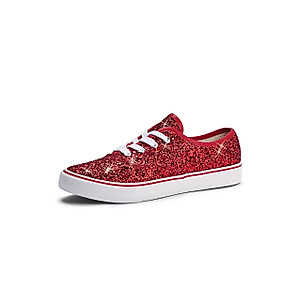 Balera Shoes Girls for Dance Womens Sneakers with Glitter Lace Up Shoes Red