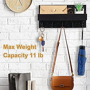 Key Holder for Wall, Patterned Key Hanger for Wall with Shelf, Decorative Key and Mail Holder with 5 Key Hooks for Entryway,Black Sun Moon