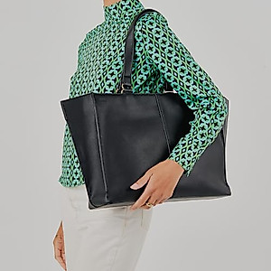 MERSI Paloma Carry-All Tote Purse - Vegan Leather Tote Bag With Convertible Luggage Sleeve & Removable Shoulder Strap - Black