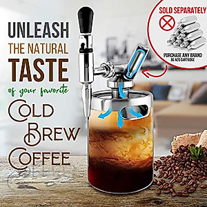 NutriChef Nitro Cold Brew Coffee Maker - Home Brew Coffee Keg, Nitrogen Coffee Machine Dispenser System w/ Pressure Relieving Valve Kit & Stout Creamer Faucet, Stainless steel - NutriChef NCNTROCB10