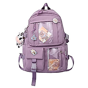 Dearsee Kawaii Backpack with Cute Pin Accessories Plush Pendant Kawaii School Backpack Cute Aesthetic Backpack for Girls