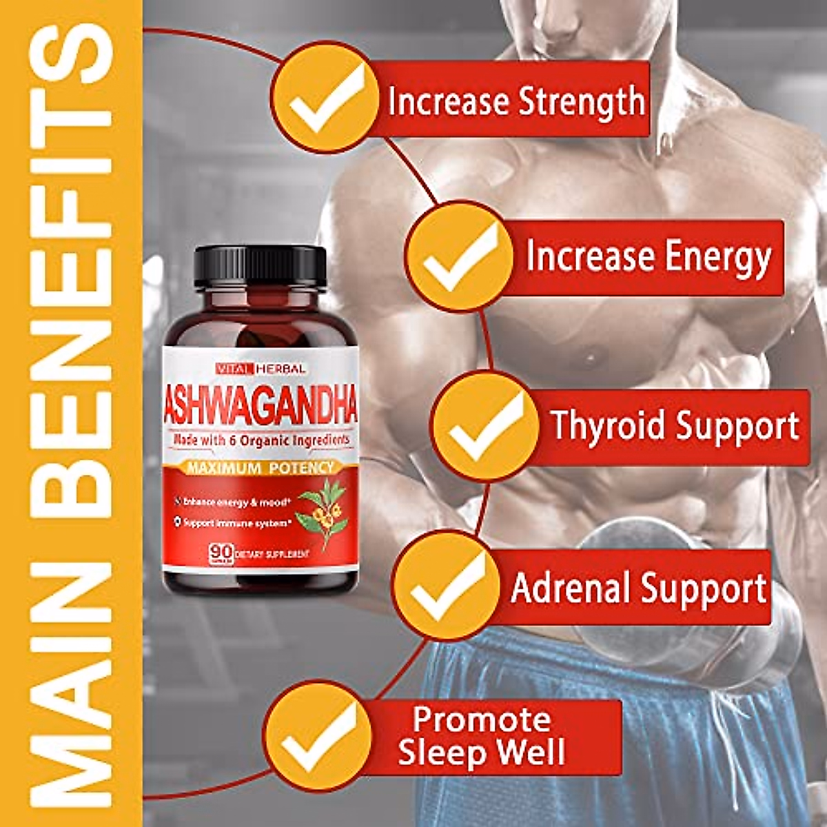 Organic Ashwagandha Capsules Equivalent to 7050mg - Maximum Potency with L-Theanine Turmeric Rhodiola St. John's Wort Increase Strength Focus Mood Sleep Support - 90 Days Supply