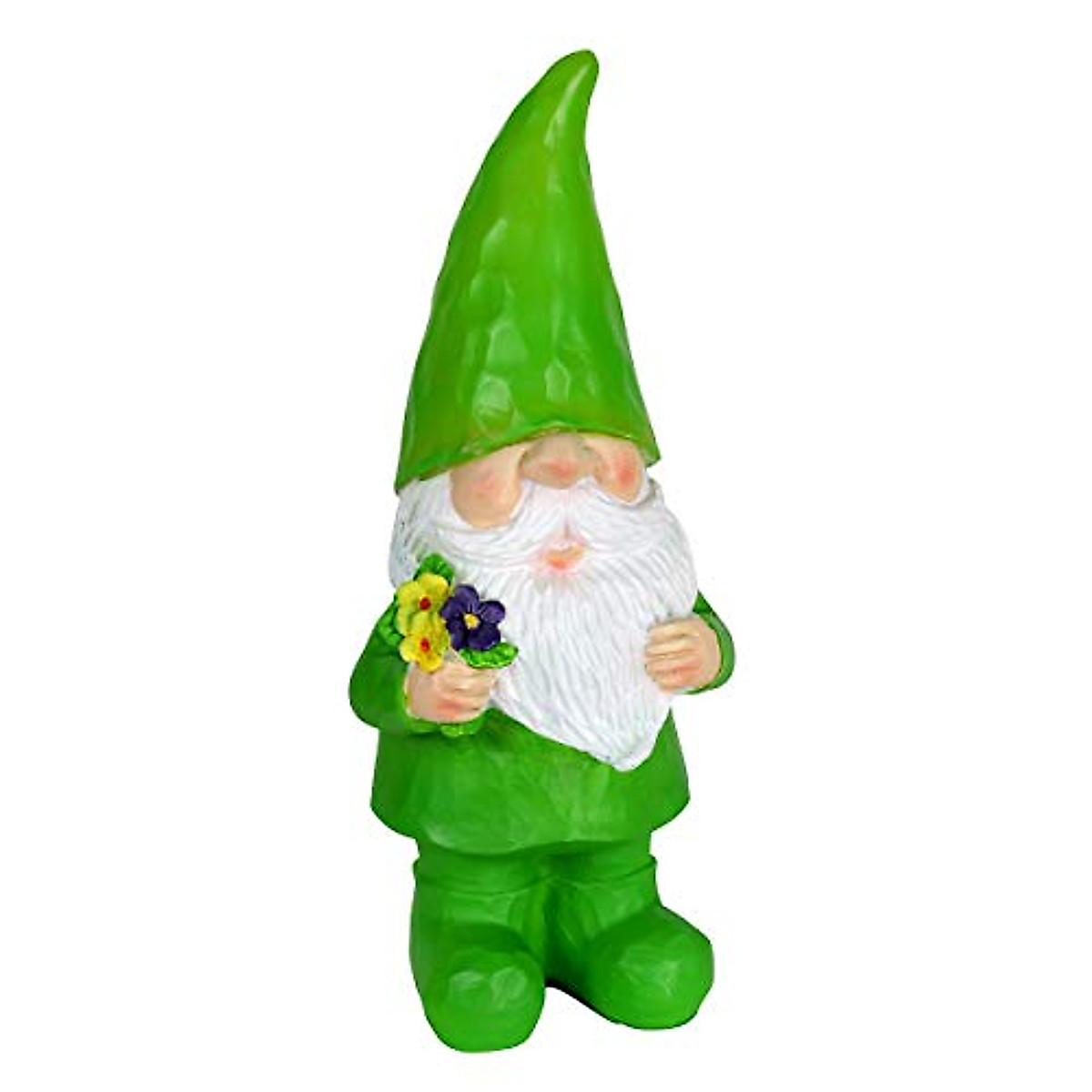 Exhart Solar Green Woodland Garden Gnome Statue, LED Hat, Durable Resin, Cute Yard Décor, 5”x5 x11
