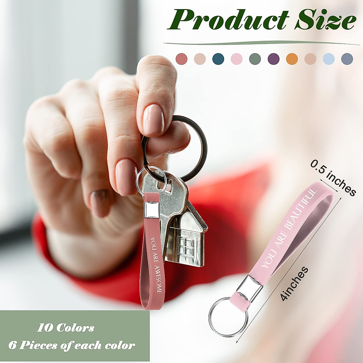 60 pcs Inspirational Quote Key Chains Silicone Motivational Key Chains Employee Appreciation Gifts Teacher Appreciation Gifts (Bright)