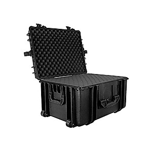 Monoprice Weatherproof / Shockproof Hard Case with Wheels - Black IP67 level dust and water protection up to 1 meter depth with Customizable Foam, 26" x 20" x 14"
