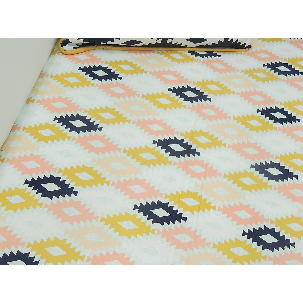 Tushies and Tantrums Aztec Crib Bedding, Ruffle Skirt, Mint/Peach/Gold/Navy Blue