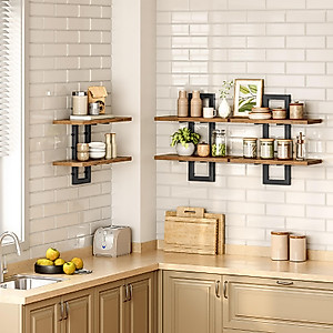 HOOBRO Floating Shelves, 15 Inch Wall Shelf Set of 3, Wall Mounted Storage Shelves 2-Tier, Hanging Bathroom Shelves, for Living Room, Bedroom, Bathroom, Kitchen, Rustic Brown and Black BF32BJP301