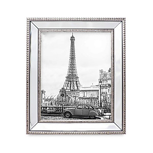 Isaac Jacobs 8x10 Champagne Mirror Bead Picture Frame - Classic Mirrored Frame with Dotted Border Made for Wall Display, Tabletop, Photo Gallery and Wall Art (8x10, Champagne)
