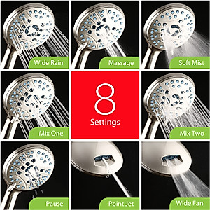 AquaCare As-Seen-On-TV High Pressure 48-setting Rain & Handheld 3-way Shower Head Combo - Anti-clog Nozzles/Tub, Tile & Pet Power Wash/Extra Long 6 ft. Stainless Steel Hose/All Chrome Finish