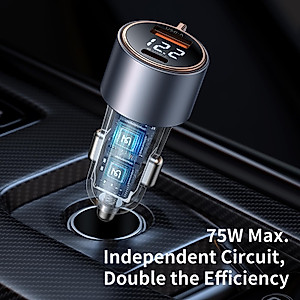 Mcdodo 75W Car Charger Adapter Fast Charging Cigarette Lighter USB C/USB A PD3.0 QC4.0 Cell Phone Automobile Chargers Compatible with iPhone 15/14/iPad/Samsung Galaxy S23/21/10/Car Vacuum Cleaner