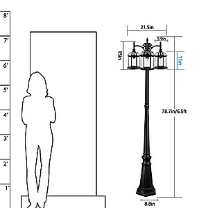 Dusk to Dawn Outdoor Lamp Post Light with 3 LED Bulbs, Triple Head Aluminum Street Light Post for Outside with Sensor, Waterproof Birdcage Pole Lighting Fixture for Backyard Garden Patio Driveway