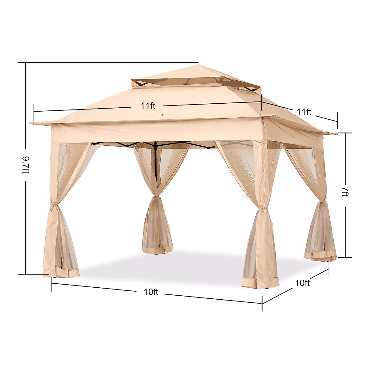 COOSHADE 11x11Ft Easy Pop Up Gazebo Tent Instant Outdoor Canopy Shelter with Mosquito Netting Walls(Khaki)