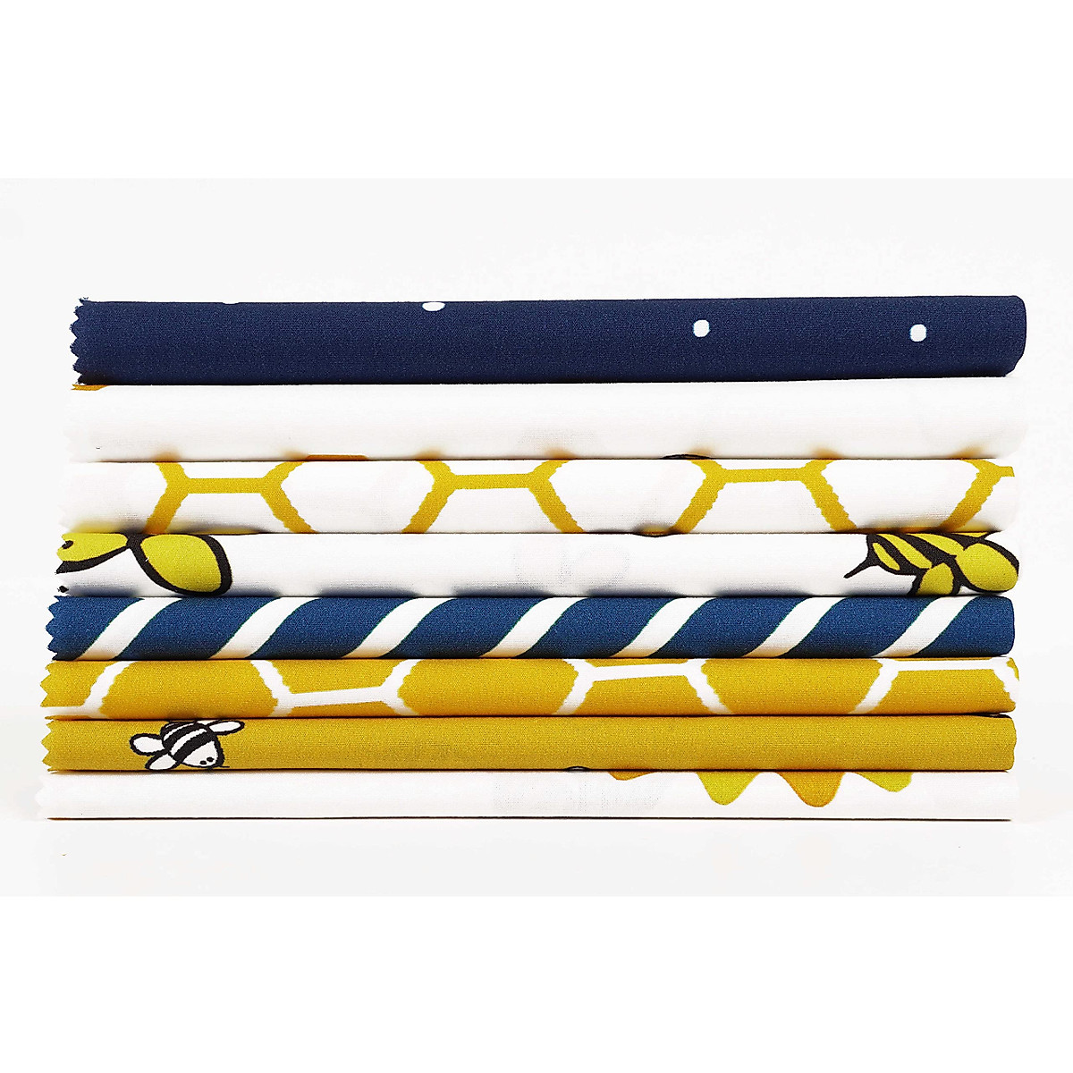 Soimoi 8 Pc Fat Quarter Bundle - Bee Print 18"x 22" DIY Patchwork- 100% Cotton Pre-Cut Quilting Fabric (Yellow & Blue)