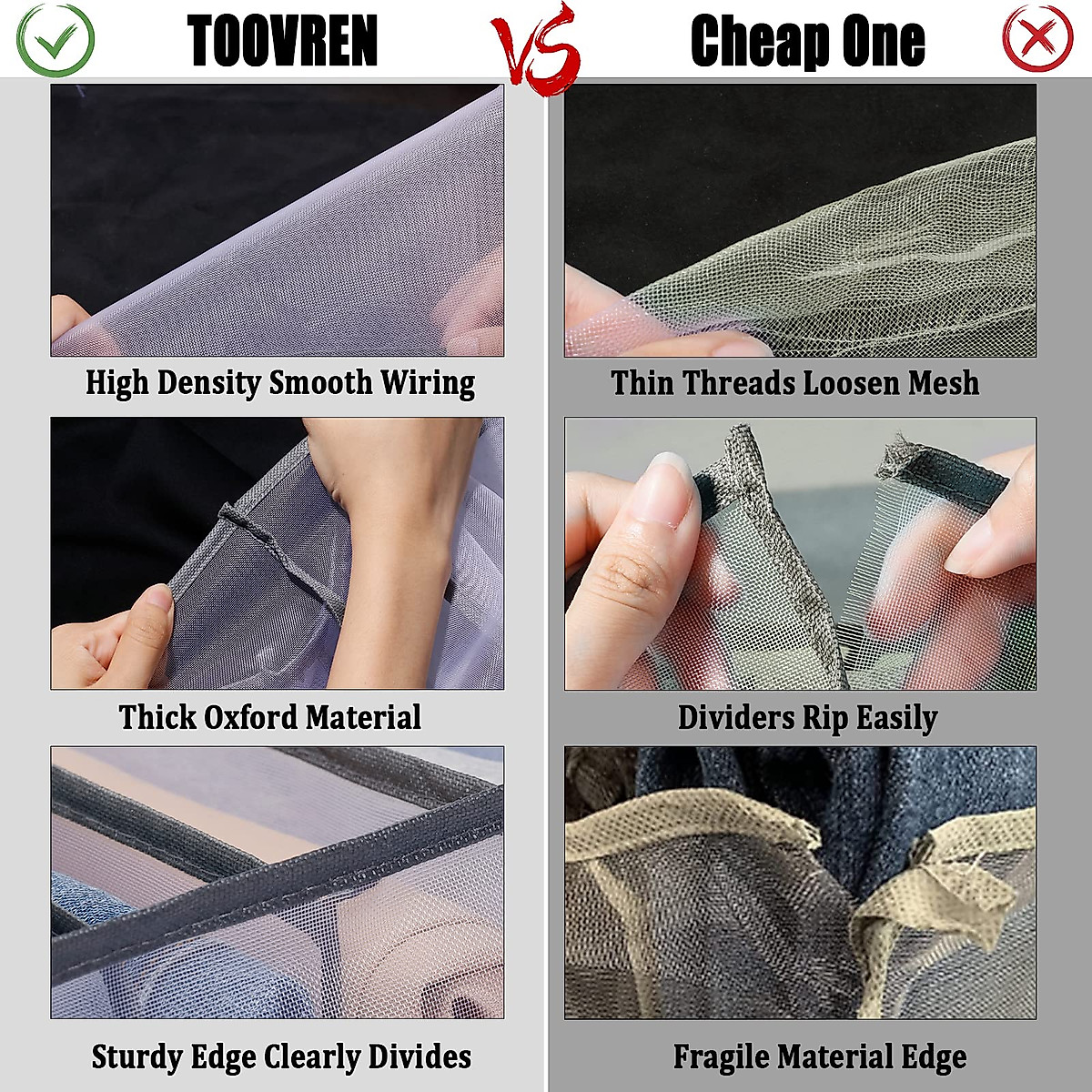 TOOVREN Wardrobe Clothes Organizer 9 Grids, Upgraded Closet Organizers and Storage Baskets, Drawer Organizers Clothing for Folded Clothes, Jeans, Pants, T-Shirt, Leggings, Dress, Sweaters (2PCS)