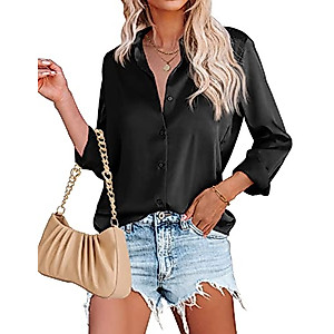 Zeagoo Satin Blouses for Women Long Sleeve Silk Button Down Shirts Causal Loose Business Work Top Black