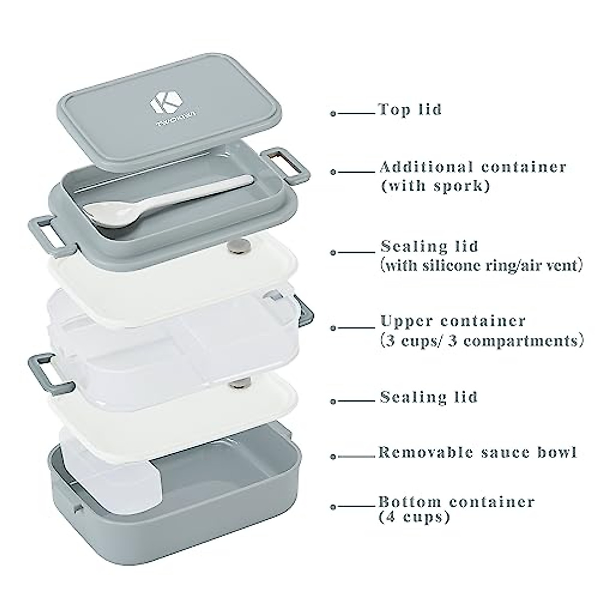 TWOKIWI Bento Box Adult Lunch Box – Lunch Containers for Adults – 7 Cup Bento Lunch Box with 6 Compartments & Spork, Microwave,Dishwasher & Freezer Safe