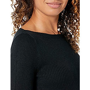Amazon Essentials Women's Lightweight Ribbed Long-Sleeve Boat Neck Slim-Fit Sweater, Black, Medium
