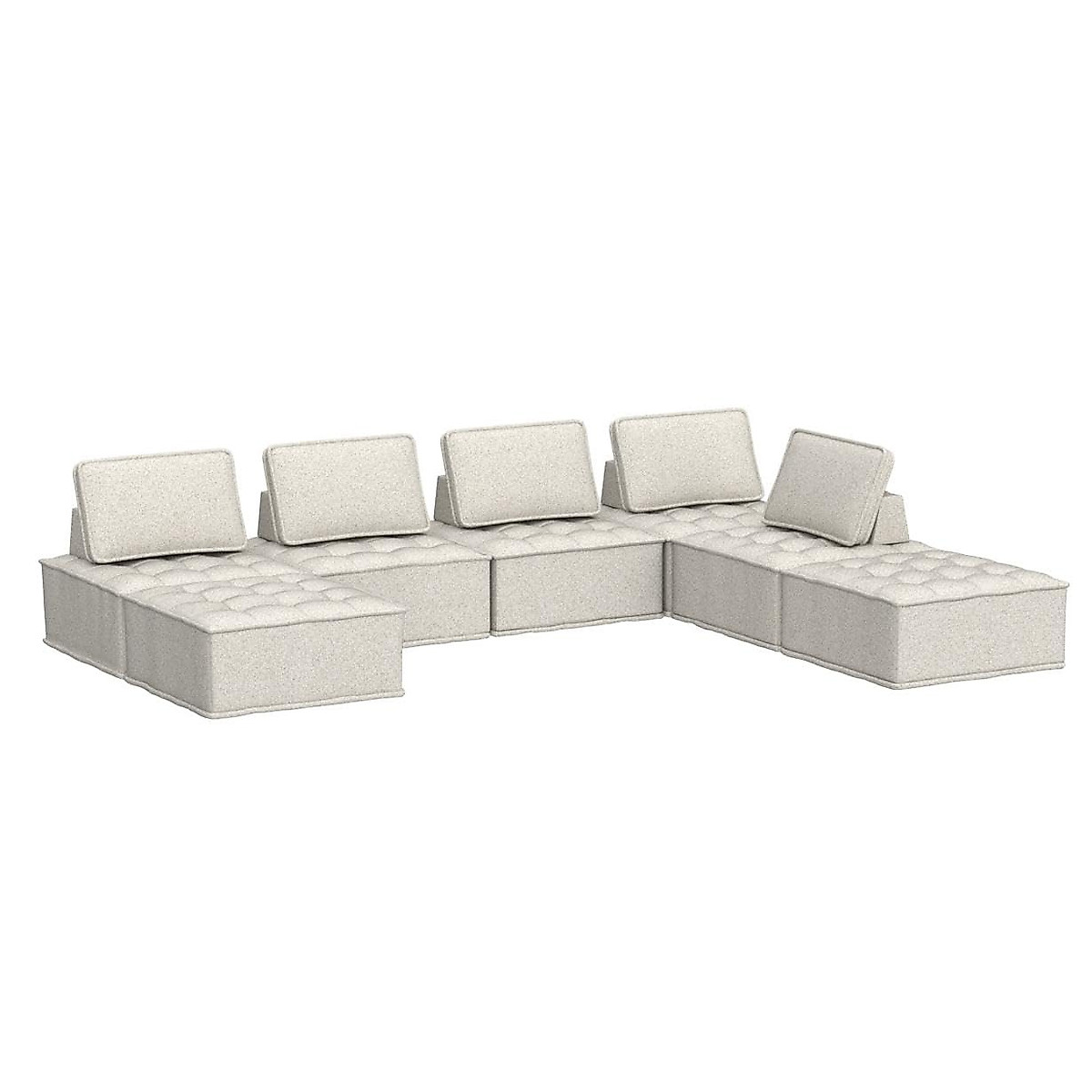 Mixoy Convertible U/L Modular Sectional Sofa, Variable 7-Seater Sofa Couch with Soft Oversized Seat, Free Combination Armless Sectional Sofa for Living Room, Bedroom (Beige, 7PCS)