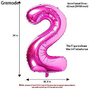 Pink 2 Balloons,40 Inch Birthday Foil Balloon Party Decorations Supplies Helium Mylar Digital Balloons (Pink Number 2)
