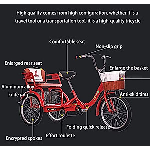 MENGYY Adult Tricycle Folding for Seniors Comfortable seat 3 Wheel Bicycle with Shopping Basket Double Chain 20 Inch Shock Absorber Front Fork Parents and Children Maximum Load 200kg (red) 27*27*17