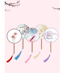 Paper Fan Folding Fan Chinese Fan 2Pieces Hand Fan Folded Ancient Chinese Style Hanfu Cheongsam Costume Embroidery Small Round Fan Folding Hand Fan Japanese Fan (Color : 2pieces-c, Size : Fan diamet