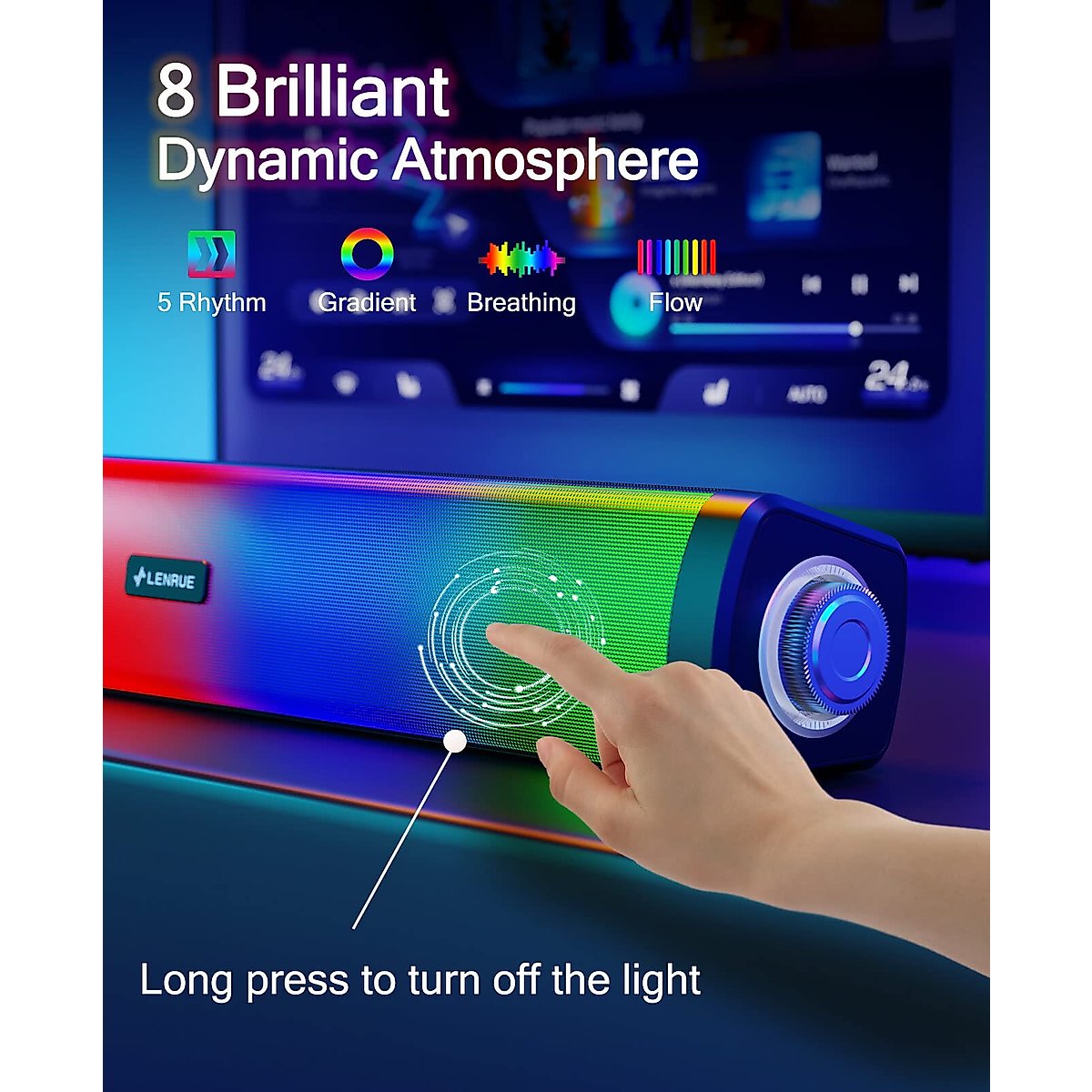 Computer Speakers for Desktop Monitor, LENRUE PC Speakers with Touch Colorful Lights, Volume Knob, USB Powered for Computer, PC, Laptop