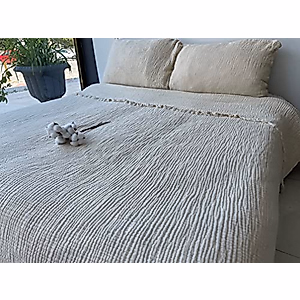 Muslin Blanket 100% Cotton, 4 Layers Bedspread, Soft Turkish Cotton Muslin Bed Cover, Reversible Coverlet, Ivory (King Size Two Pillowcase 20x36 (50x90cm))