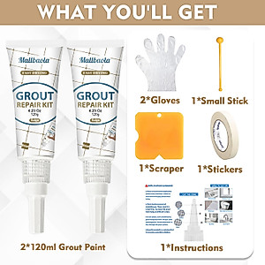 Mallbaola Tile Grout Repair Kit, 2 Pack Beige Grout Filler Tube, Grout Paint for Bathroom Shower Kitchen Floor Tile, Tile Grout Sealer for Restore and Renew Tile Line, Gaps, Grout Pen(Beige, 8.47 oz)