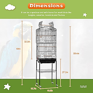 BestPet 64 inch Wrought Iron Bird Cage for Parakeets Medium Small Parrots Parakeet Cage with Detachable Rolling Stand & Play Open Top for Cockatiels Lovebird Finches Canaries (Black)