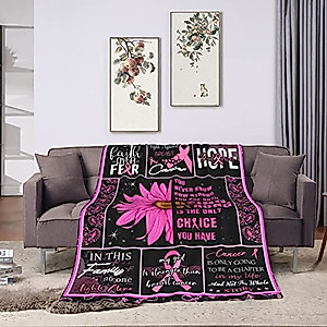 Breast Cancer Awareness Blanket Throw, Breast Cancer Survivor Gifts for Women Girls, Pink Ribbon Bed Blankets Ultra Soft Fleece Warm Cozy for Couch Bed Sofa 60x50 Inch
