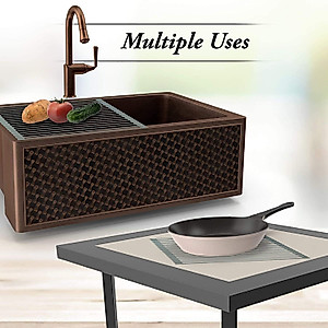 Over-The-Sink --20.5 inches Roll-Up Dish Drying Rack, Made of Silicone Wrapped Steel, Multipurpose -No Occupying Space Heat Resistant Roll Up Dish Drying Rack - Fit for Stainless Steel Sink ( Large)