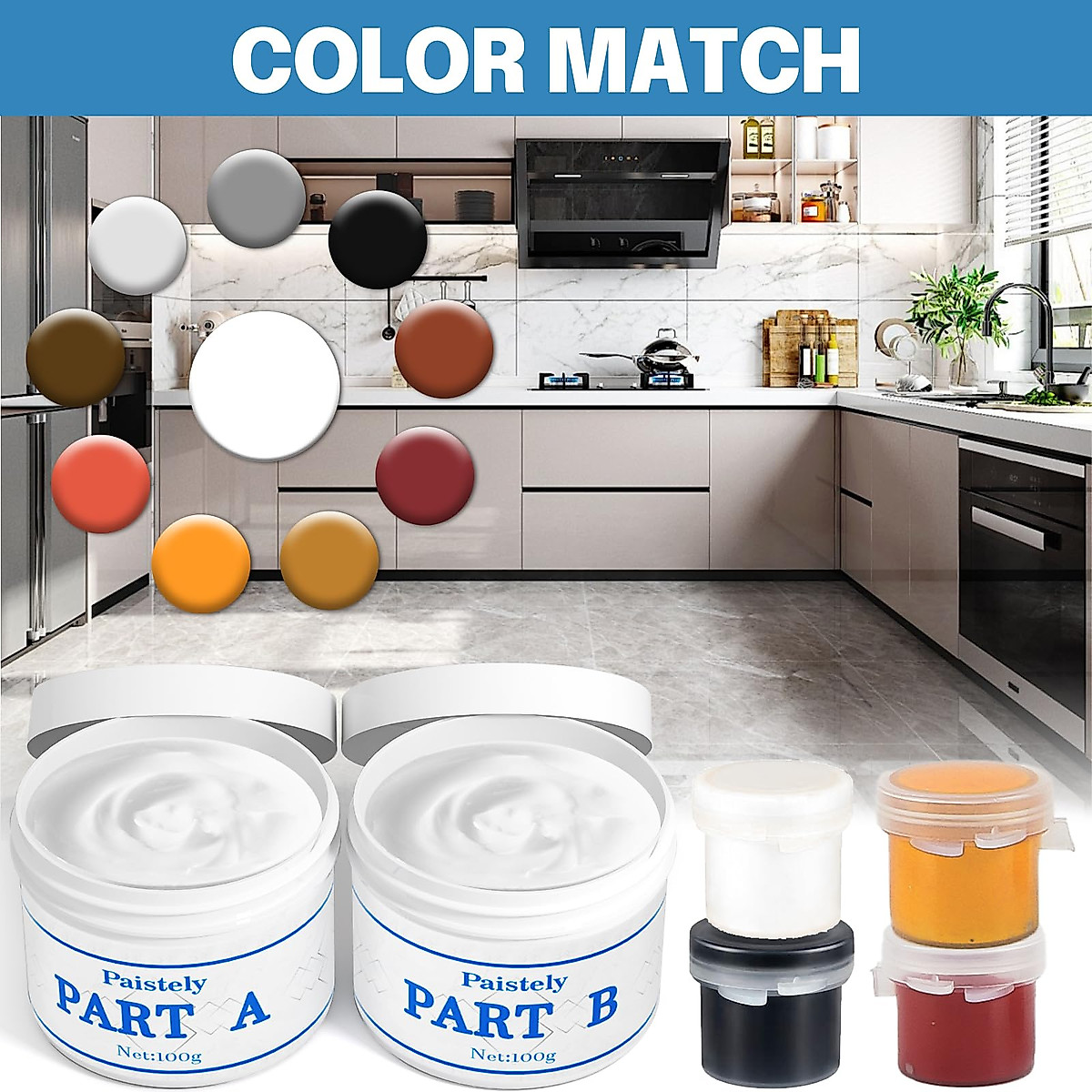 Tile, Granite and Marble Repair Kit(Color Match), 7.05oz Porcelain Repair Kit with Strong Adhesion, Quartz Countertop Repair Kits for Marble, Quartz, Resin, Acrylic, Granite and More (3.52oz+3.52oz)