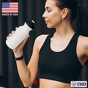 CSBD 20 oz. Bulk Water Bottles, Made in USA, Blank Plastic Reusable Water Bottles for Gym, Cycling, BPA Free, Plastic Water Bottles Pull Top Cap for Sports, White Bottle/Black Lid - 10 Pack