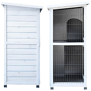 AMZOSS Premium White Rabbit Hutch with Lockable Door, Trap Door, and Roomy Space for Double Guinea Pig Cages