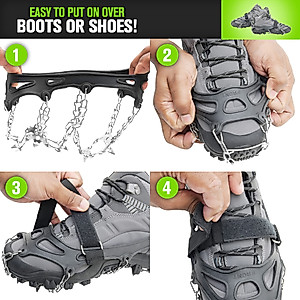 Crampons for Hiking Boots - Men and Women - 19 Non-Slip Spikes for Hiking - Hiking Spikes for Boots and Shoes - Best for Snow and Ice - Fits Size 7-10 Crampon Traction
