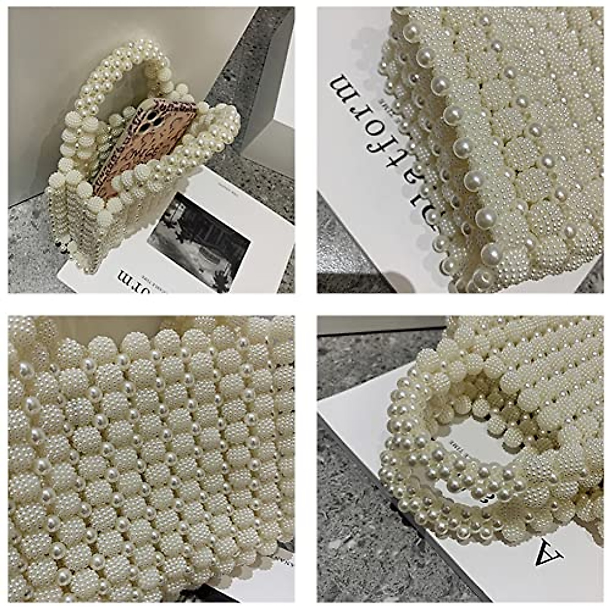 sikiwind Totes Bag, Women's Clutches Top-handle Bag Fashion Elegant Mini Pearl Clutch Bag Handmade Beaded Women Banquet Wedding Party Holiday Handbags Female Coin Purse