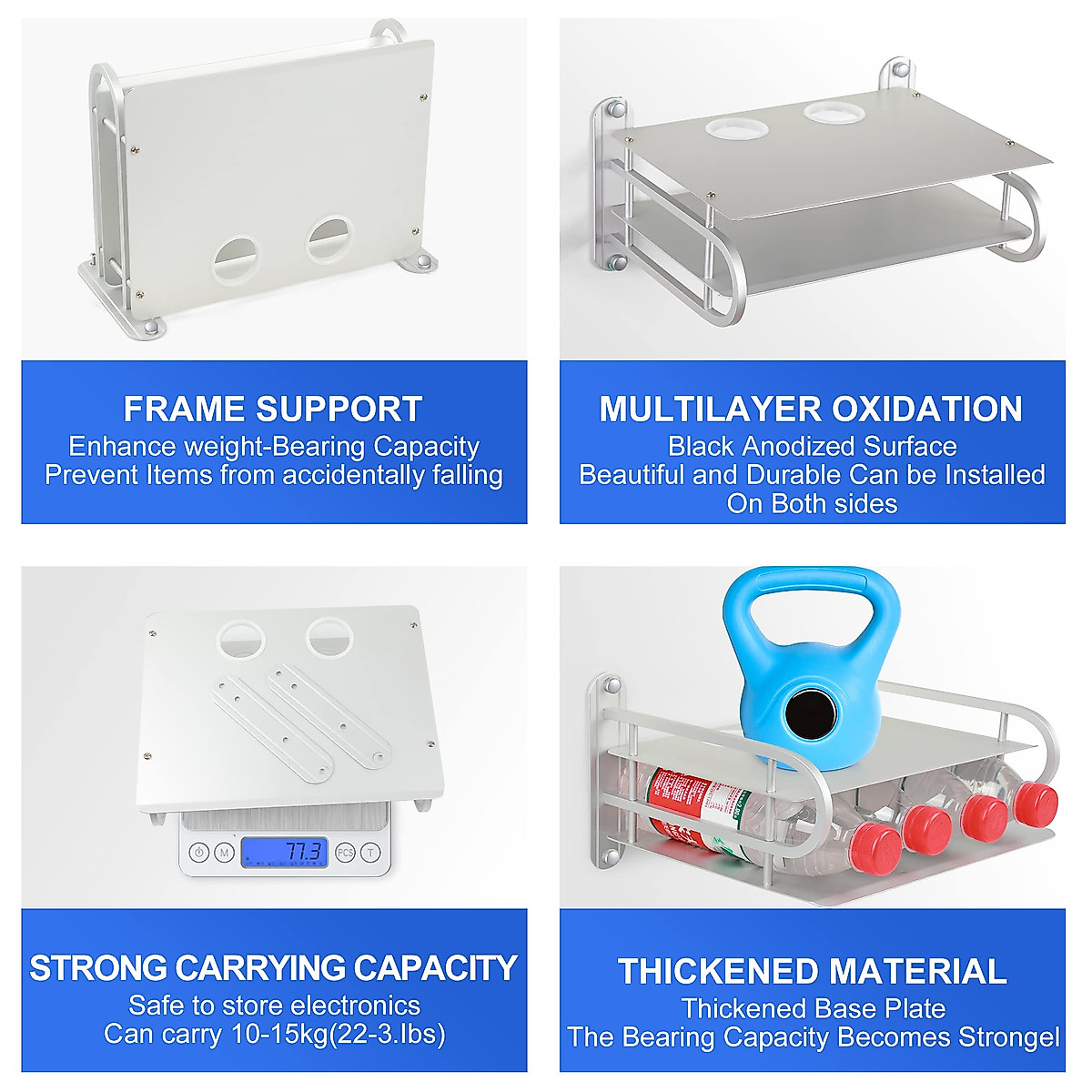 Z-Color Silver Metal Double Wireless WiFi Router Storage Box / TV Set Box Shelf Wall Hanging Plug Board Bracket Cable Storage Organizer (Silver-Small)