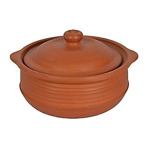 Village Decor Earthen clay cooking pot with lid (Capacity = 1000-1500 ml, Brown)