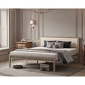 Nazhura Queen Size Bed Frame Steady Steel Platform with Fabric Headboard/Footboard (Champagne Color Frame)