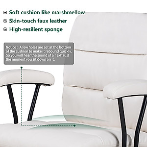 Home Office Desk Chair, Creamy White | Faux Leather | Mid Back | Removable Armrest | Padded Backrest | with Wheels | Height Adjustable