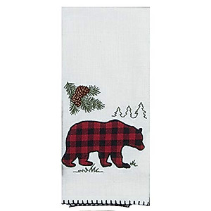 3 Cabin Lodge Themed Decorative Cotton Kitchen Towels Set with Bear and Moose Print | 2 Applique Tea Towels and 1 Jacquard Tea Towel for Dish and Hand Drying | by Kay Dee Designs