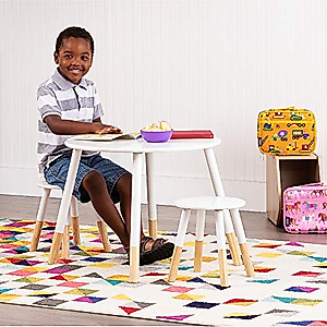 Wildkin Kids Scandi Table and Chairs for Toddlers Boys and Girls, Table Set for Kids Includes Two Matching Stools, Features Solid Wood Legs, Ideal for Homes, Daycares, and Classrooms (White/Natural)