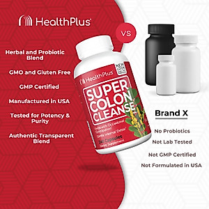 Health Plus Super Colon Cleanse 10 Day Gentle Gut Cleanse Detox, Psyllium Husk, Probiotics for Constipation Relief & Digestive Support, 240 Capsules