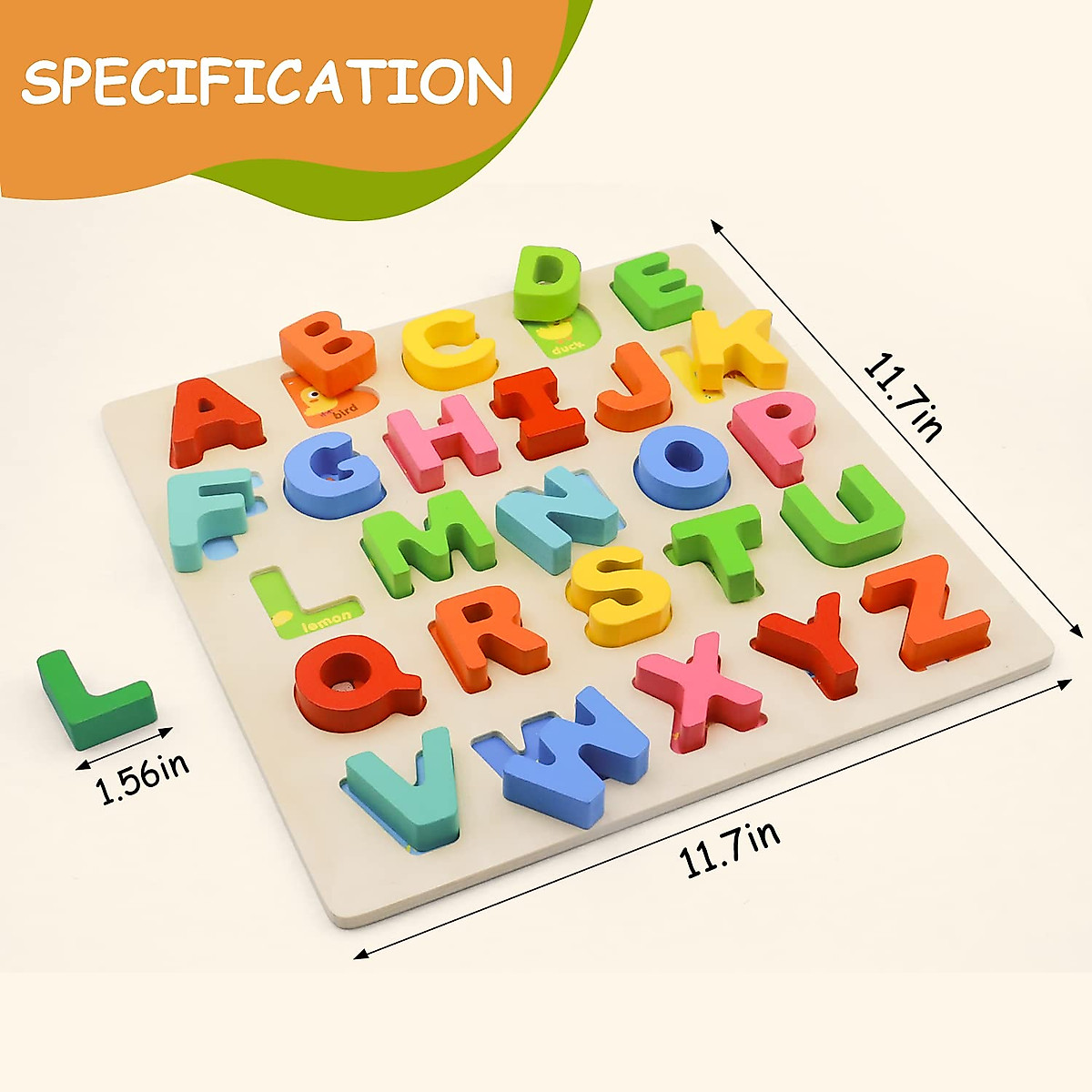 Humerry Wooden Alphabet Puzzle for Toddlers, Chunky ABC Puzzles Board Educational Toys for Kids, Preschool Learning Letters Puzzle for Boys and Girls