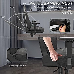 Gaming Chair Breathable Fabric Office Chair 4D Armrests, High Back Ergonomic Computer Chair with Premium Breathable Cloth Cushion and Headrest Lumbar Support Grey